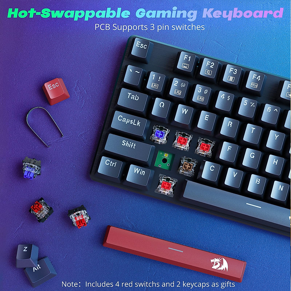 Redragon K555 Mechanical Gaming Keyboard with Blue Switches, Macro Recording, Wrist Rest, Full Size, Indrah, for Windows PC Gamer (RGB LED Backlit)