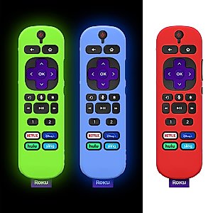 [3Pcs] Case for Roku Voice Remote Pro 2021(Only for 2021 Released), Anti Slip | Shockproof Silicone Protective Cover for Roku Voice Pro Remote Controller with Lanyard(Glow Blue+Glow Green+Red)