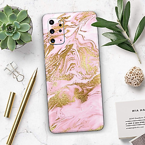 DesignSkinz Rose Pink Marble & Digital Gold Frosted Foil V10 Protective Vinyl Decal Wrap Skin Cover Compatible with The Samsung Galaxy S20 (Screen Trim & Back Glass Skin)