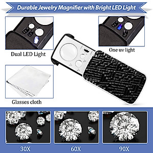 2 Pieces Jewelers Loupe 30X 60X 90X Illuminated Jewelers Eye Loupe Magnifier Jewelry Magnifying Glass Loop with UV Black Light and Bright LED Light for Jewelry Diamond Gem Coin Stamp Rock (Black)