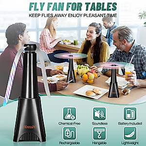 KIECIK Fly Fan for Table, Rechargeable Fly Repellent Fan Portable Chemical-Free Food Fan with Soft Blads to Keep Flies Away, USB Fly Repellent 4 Pack