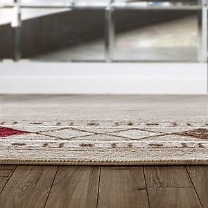 Antep Rugs Alfombras Modern Bordered 5x7 Non-Skid (Non-Slip) Low Profile Pile Rubber Backing Indoor Area Rugs (Beige, 5' x 7')