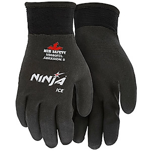MCR Safety Gloves N9690FCM Ninja ICE Insulated Work Gloves 15 Gauge Black Nylon with Acrylic Terry Interior, HPT Coated, Medium, 1 Pair