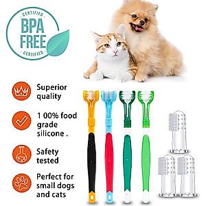Tezam Dog Toothbrush Finger Set, Canine Toothbrush Kit for Dental Care with 3 Silicone Finger Brush - 3 Sided Pet Tooth Brush for Dogs and Cats Teeth Cleaning