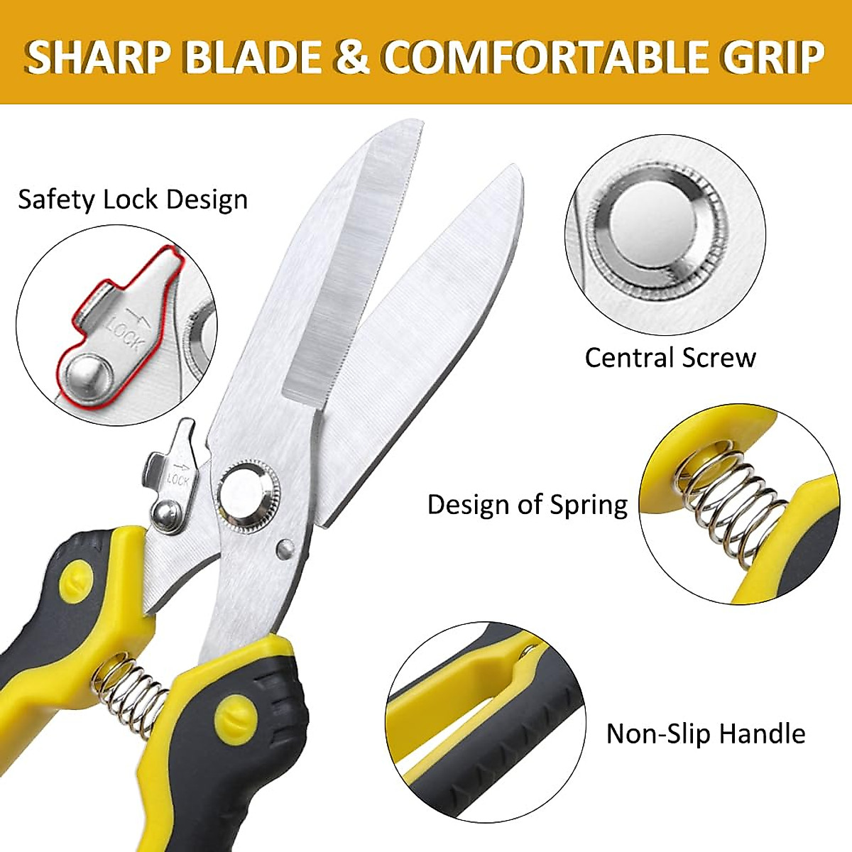 Scissors Heavy duty 9-inch, Shears Multipurpose, Easy Cutting Iron Sheet, Carpet, Tin, Wires