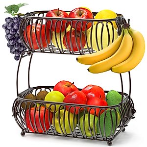 Simple Houseware 2-Tier Countertop Oblate Fruit Basket Holder, Bronze