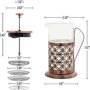 OVENTE French Press Coffee Maker 34 Ounce, 4 Filter Stainless Steel Filter Plunger System & Durable Borosilicate Heat Resistant Glass with Free Scoop, Perfect for Hot & Cold Brew, Copper FSF34C