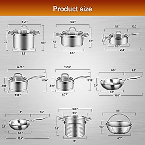 Duxtop Professional Stainless Steel Pots and Pans Set, 17PC Induction Cookware Set, Impact-bonded Technology