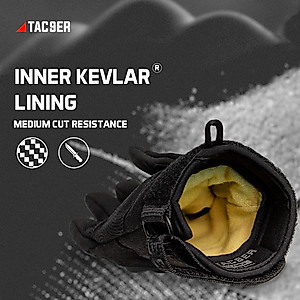 TAC9ER Kevlar Lined Gloves - Full Hand Protection Black Gloves, Cut and Temperature Resistant, Motorcycle Gloves, Touchscreen Friendly, Paintball and Airsoft Gloves for Men and Women
