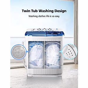 Cucina Magica Portable Twin Tub Washing Machine - 28Lbs Capacity for Apartments, RVs, Dorms, and Camping - 18Lbs Washer, 10Lbs Spinner Combo, Quiet with Drain Pump, Semi-Automatic Control