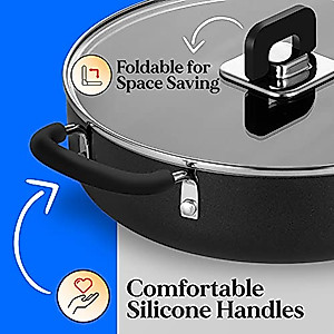 NutriChef Kitchenware Cookware, Non-Stick Pans and Pots with foldable Knob, Space Saving, Stackable, Nylon Tools, Induction Base, Black (17-Piece Set), One Size