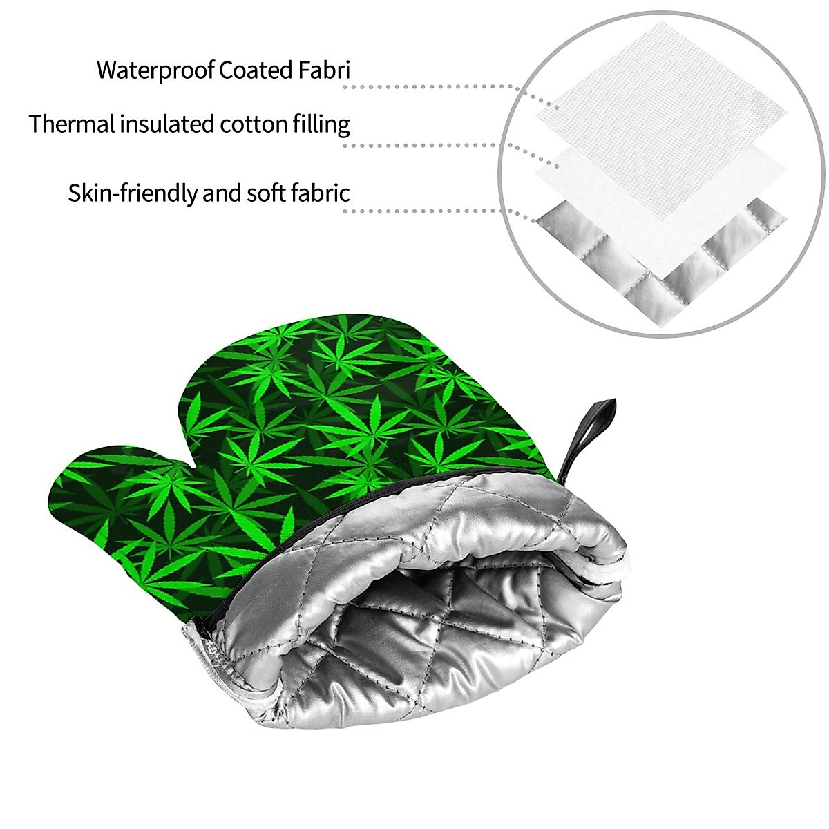 Oven Mitts and Pot Holders Sets Weed Leaf Print Oven Gloves Heat Resistant Potholders 4 Pcs Set Washable Non-Slip BBQ Gloves with Hanging Loop for Women Men Kitchen Baking Cooking Grilling