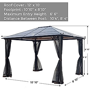 LIUJUN 12 Ft. X 10 Ft. Outdoor Aluminum Gazebo with Hardtop Netting for Lawn, Backyard