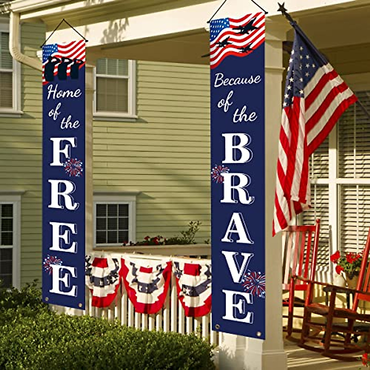 American Flag Patriotic Porch Sign Hanging Banner - Patriotic Party Decor Supplies for 4th of July Decorations/ Memorial Day/ Veterans Day/ Independence Day/ Labor Day - Outdoor/ Indoor/ Home/ Wall