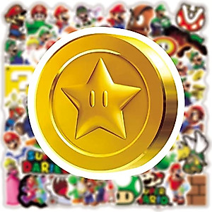 50Pcs Cartoon Mario Stickers for Kids，Cool Game Stickers Waterproof Vinyl Stickers for Water Bottle Laptop Luggage Skateboard Bike Decals (Mario)