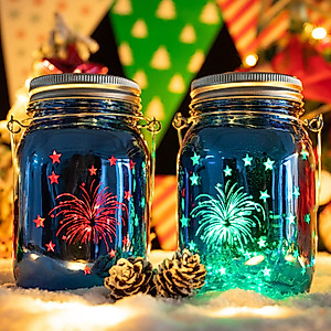 2 Pack Solar Lights Outdoor Decorative Lanterns Waterproof Solar Powered Glass Mason Jar with Color Changing LED Lights for Outdoor Garden Yard Lawn Tabletop Christmas Decorations, Blue