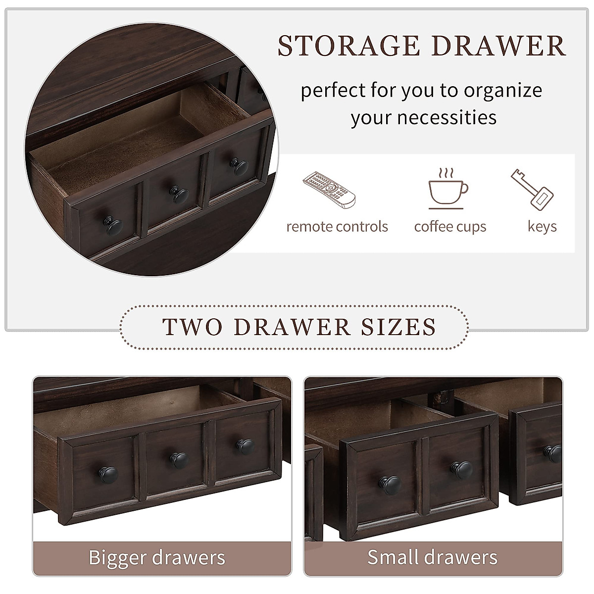 Zenvya Console Table Rustic Entryway Table 60" Long Sofa Table with 4 Drawers in Two Different Size and Bottom Shelf for Storage, or Entryway Living Room (Espresso)