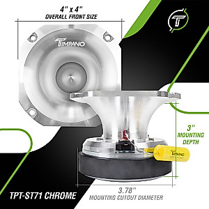 Timpano Super Tweeter 4 Inch TPT-ST71 Chrome, 8 Ohm, 900 Watts Max, 108 db, High Sensitivity, PRO Audio Bullet Super Tweeters (Pair)
