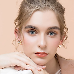 HOKEMP Pearl Earrings 16k Gold Plated Pearls Stud Earrings Hypoallergenic Jewelry for Women Girls Valentine's Day