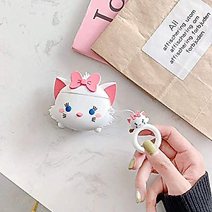 iFiLOVE Compatible with Silicone Airpods Case, Girls Kids Boys 3D Cute Cartoon Kawaii Cat Soft Rubber Protective Shockproof Case Cover with Ring Buckle Holder for Apple Airpods Case 2 & 1 (Marie Cat)
