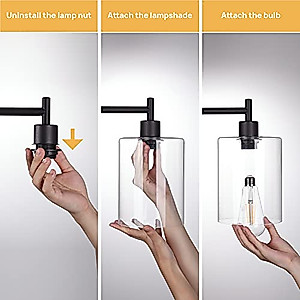 Consciot Industrial LED Floor Lamp, with Hanging Glass Shade, ST64 9W Vintage Filament Bulb, Foot Switch, Modern Standing Lamps Tall Pole Lights for Living Room Bedroom Home Office Reading