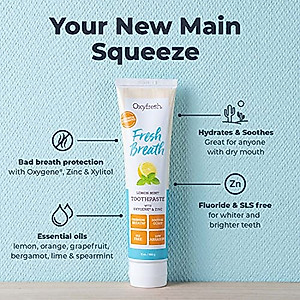 Premium Oxyfresh Lemon Mint Fresh Breath Toothpaste – Low Abrasion Toothpaste for Bad Breath - SLS & Fluoride Free Toothpaste – Anti Plaque & Tartar Control Toothpaste with Essential Oils. 5oz