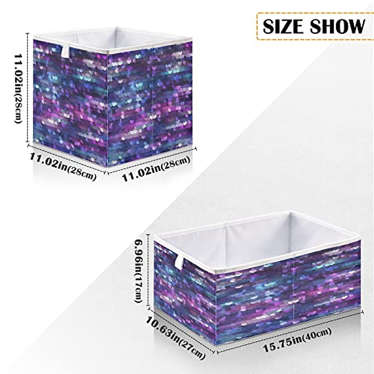 WELLDAY Storage Basket Mermaid Purple Sequins Foldable 11 x 11 x 11 in Cube Storage Bin Home Decor Organizer Storage Baskets Box for Toys, Books, Shelves, Closet, Laundry, Nursery