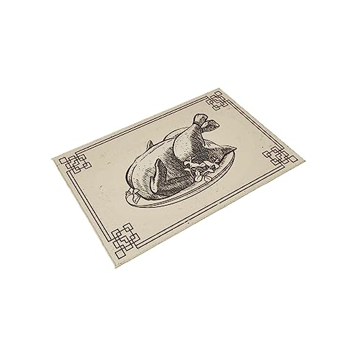 Indoor/Outdoor Area Rug Thanksgiving Turkey Retro Lines Border Carpet for Patio/Backyard/Porch/Deck, Sketch Black Food Camping RV Rugs Mat Water Absorb Non-Shedding Home Floor Pad-4'x6'