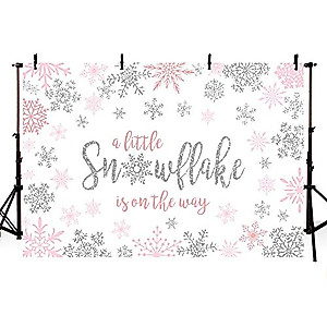 MEHOFOND 8x6ft Winter Snowflake Girl Baby Shower Photo Background Props Pink and Silver Backdrops Party Decoration Winter Wonderland Photo Photo Banner for Dessert Table Supplies