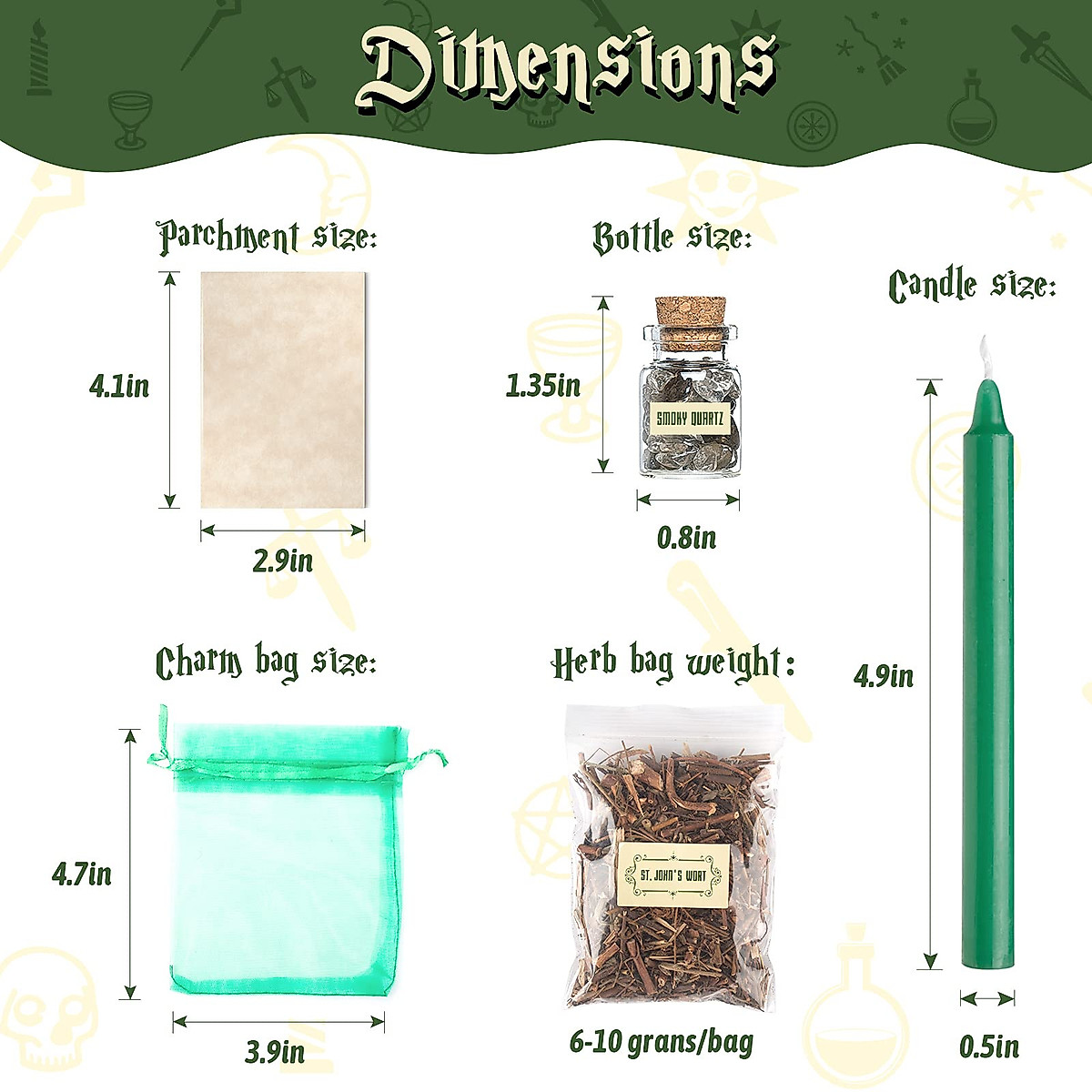 Witchcraft Starter Kit, Witchcraft Supplies for Wiccan Altar- 63 Pack of Crystals Dried Herbs, Colored Magic Candles, Charm Bags and Ritual Witches Salt for Spells, Baby Witches