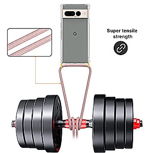 YESPURE Crossbody Case for Google Pixel 7 Clear Soft TPU Anti-Yellowing Anti-Scratch Shockproof Protective Phone Cover Case with Adjustable Lanyard Neck Strap for Women Girls - Rose Gold