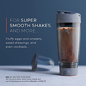 Promixx Pro Shaker Bottle | Rechargeable, Powerful for Smooth Protein Shakes | includes Supplement Storage - BPA Free | 20oz Cup (Cool Gray)