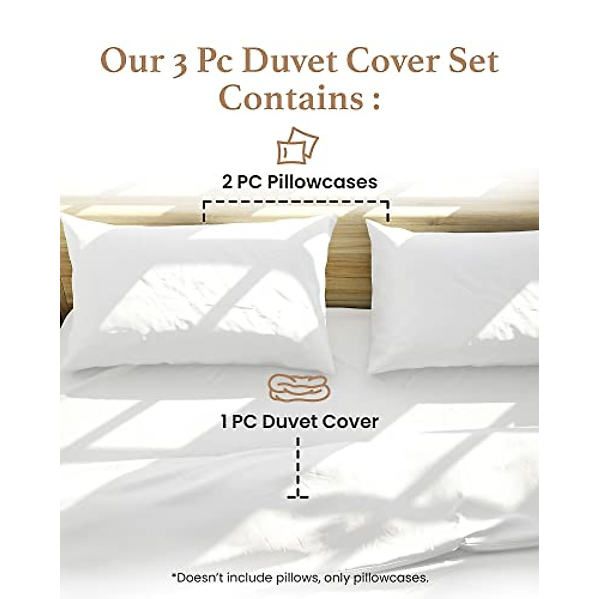 Good Sleep 3-Piece Bedding Set - 100% Egyptian Cotton, Soft & Breathable Full Duvet, 800 TC with Zipper & Hidden Corner Tie - White