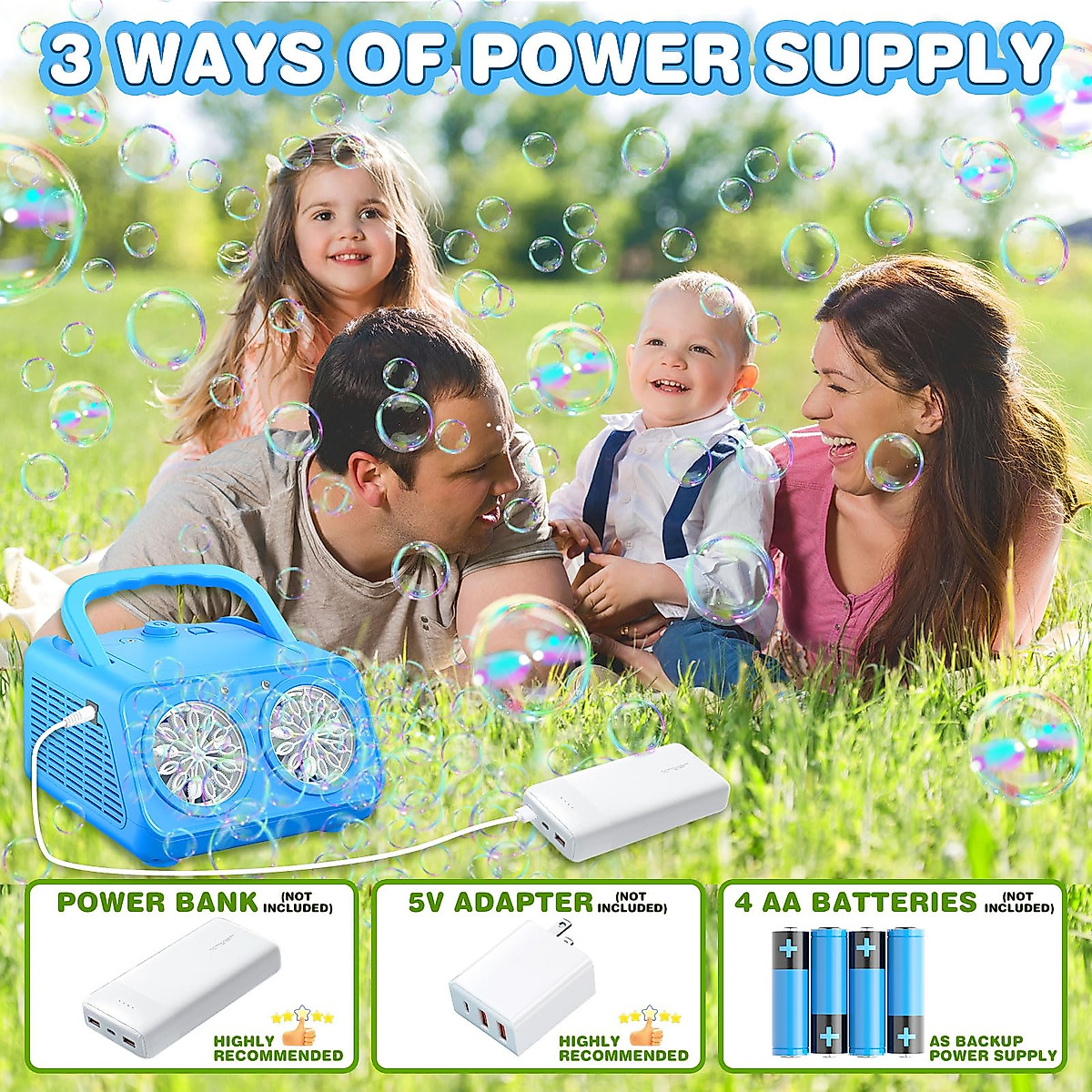 Kids Bubble Machine Automatic Bubble Blower - FUNNYB&G Bubble Maker 16000+ Bubbles Per Minute Bubble Toy for Parties Outdoor Wedding Christmas Birthday (Operated by Plugin or Batteries)