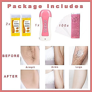 Roll On Wax, Honey Wax Roller Kit for Sensitive Skin,Roller Waxing Kit Include Portable Wax Warmer, with 2 Wax Roller Cartridge Refill,100 pcs Non-Woven Wax Strips, for Legs Arms and Underarm