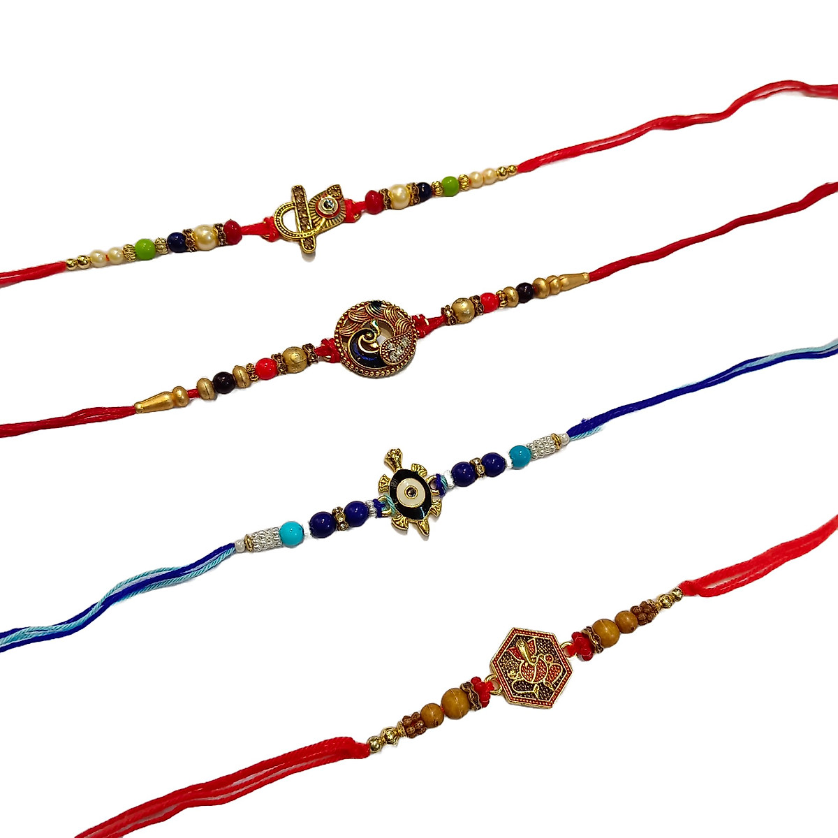 Rakhi for Brother, Bhaiya dooj, Rakshabandhan Rakhi Set of 4 with Red Color Thread Design, Raksha Bandhan Rakhi for Brother