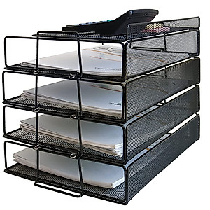 LUCYCAZ 4 Tier Desk Organizer - Stackable Paper Tray, Paper File Organizer for Desk, 5 Trays Mesh Stackable Paper Tray Desktop Document for School Home and Office, Black