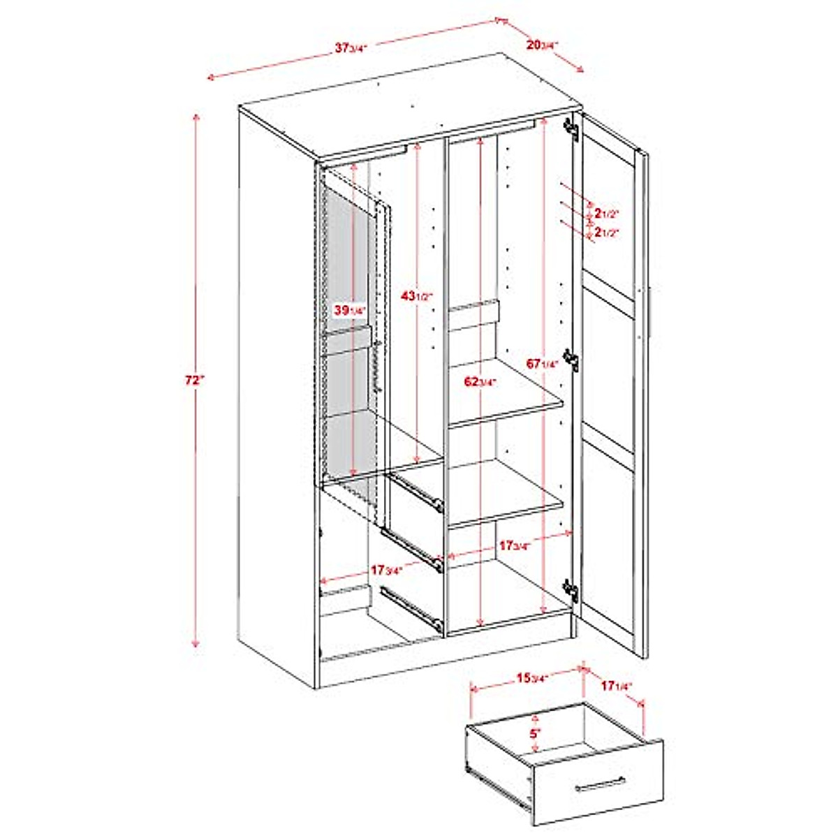 Palace Imports Metro 100% Solid Wood Wardrobe with Mirror, White