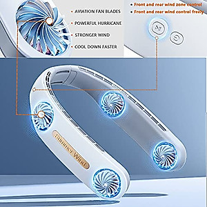 Neck fan, portable neck fan, 2 switches control 4 fans, 6000mAh portable fan, neck air conditioner USB charging, suitable for outdoor, study, work and other places, bladeless neck fan is very safe