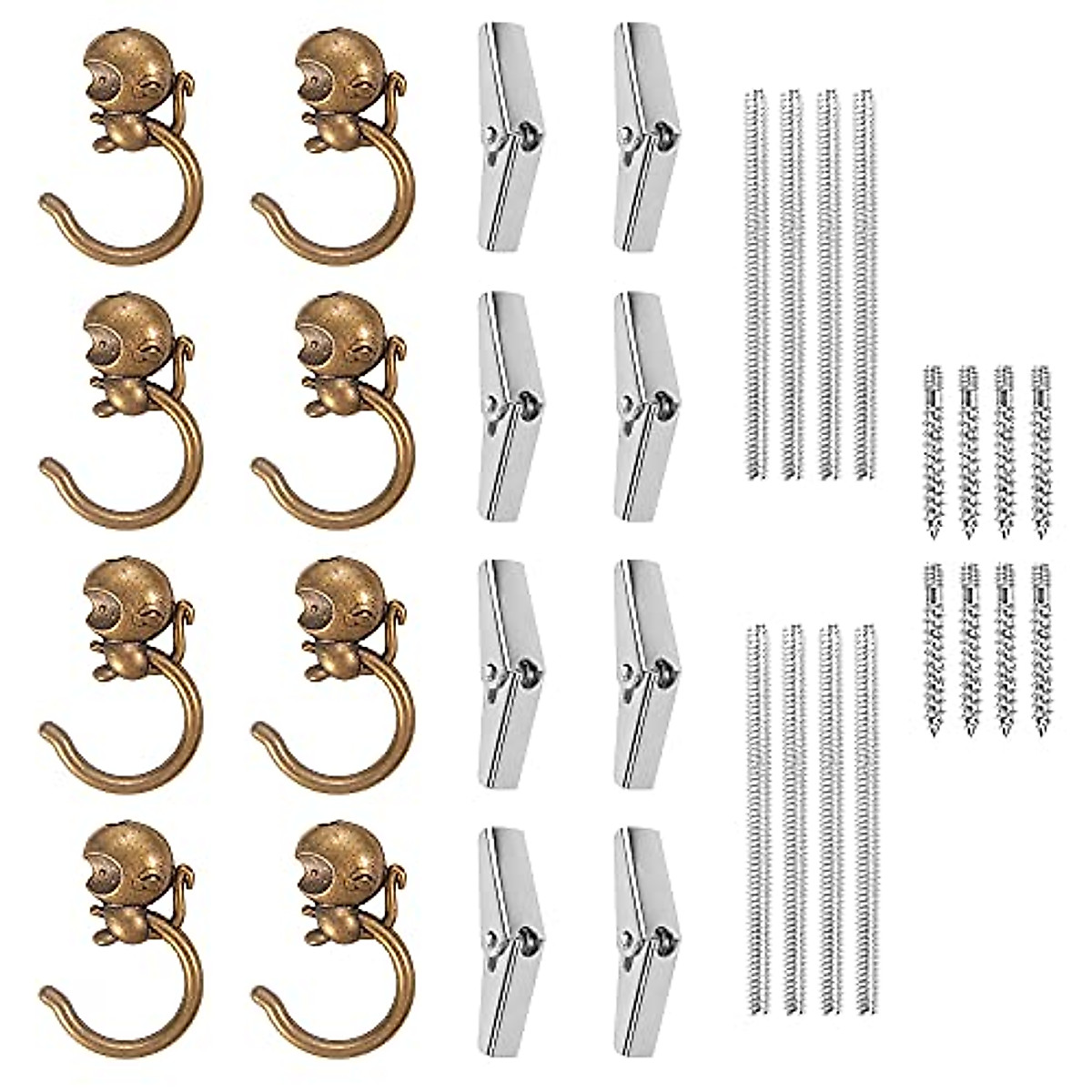 BAMI-LEE House Monkey Ceiling Hooks for Hanging Plants, 8 Pack Swag Ceiling Hooks, Heavy Duty Swag Hook with Hardware Including Screws and Toggle Wings for Ceiling Installation Wall Fixing (Bronze)