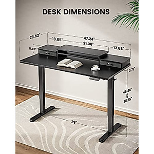 Ergear ErGear Electric Standing Desk with Double Drawers, 48x24 Inches Adjustable Height Sit Stand Up Desk, Home Office Desk Computer Workstation with Storage Shelf, Black (EGESD5B-1)