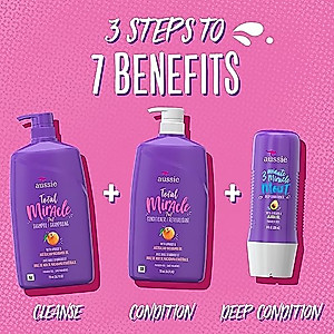 Aussie Total Miracle Shampoo, Conditioner and 3 Minute Miracle Deep Conditioner Hair Treatment Bundle, Infused with Apricot and Australian Macadamia Oil, Paraben Free