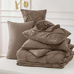 Bedsure Brown Comforter Set Queen - Bed in a Bag Queen 7 Pieces, Pintuck Beddding Sets Brown Bed Set with Comforter, Sheets, Pillowcases & Shams