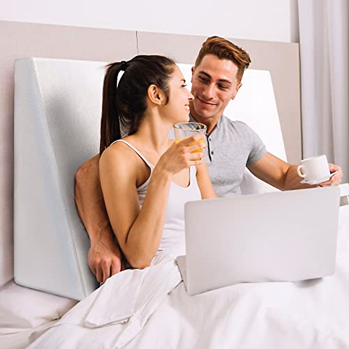 Bed Wedge Pillow Cooling Memory Foam Top – 8" 24" 24" Elevated Support Cushion, Triangle Wedge Pillow for Sleeping, Lower Back Pain, Acid Reflux, Heartburn, Allergies, Snoring – Removable Cover