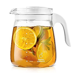 Glass Water Pitcher - HIHUOS 60oz Chic Carafe with Lid and Handle - Iced Tea Pitcher with Precise Scale Line, Modern Juice Jug for Cold Brew Coffee, Milk, Sun Tea, Lemonade