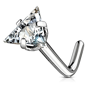 FIFTH CUE Triangle CZ Top 316L Surgical Steel L Bend Stud Nose Ring (18G | 1/4" (6mm) | 3.5mm)