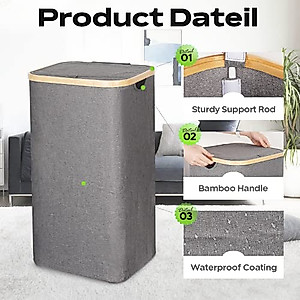 CestMall 100L Laundry Basket with Lid and 2 Removable Liners, Collapsible Large Laundry Hamper Clothes Hamper for Laundry with 2 Handles for Bathroom, Bedroom, College Dorm, Grey