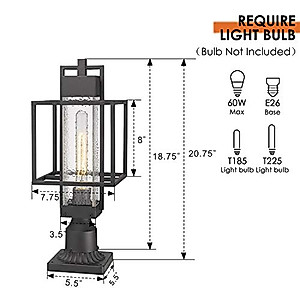 Osimir Outdoor Post Light Fixture, 1-Light Exterior Post Lantern with Pier Mount Base, Pier Light with Bubble Glass Shade Black Finish, Outdoor Light for Patio, Porch, Yard, Garden 2375/1GL