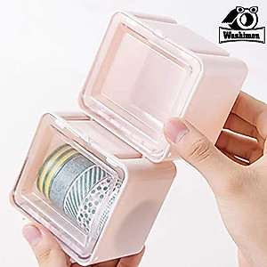 Washimon Washi Tape Organizer - Stackable Plastic Storage Box - Clear Art Supply Holder (Pink 4pcs)