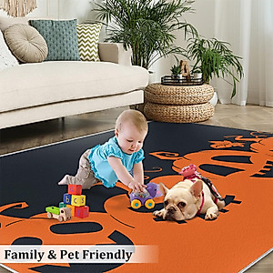 KOMEJIE Halloween Pumpkins Orange Rugs for Entryway 2x3 Rug Indoor Outdoor Rugs, Spooky Lantern Halloween Area Rug, Kitchen Rugs Non Slip Washable Rugs for Bedroom